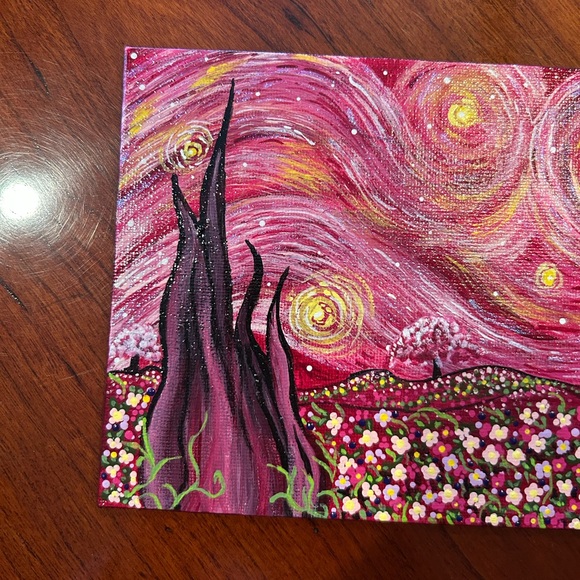 Art | Hello Kitty Pink Starry Night Art Painting | Poshmark